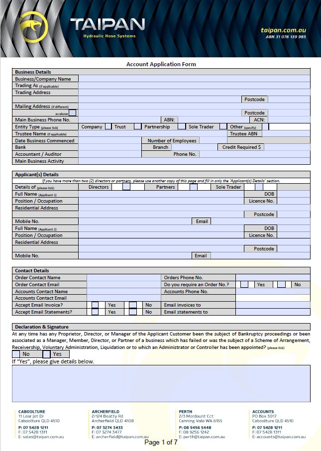 Taipan Account Application Form