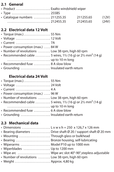 Exalto Wiper Motor 255BS HD 55NM